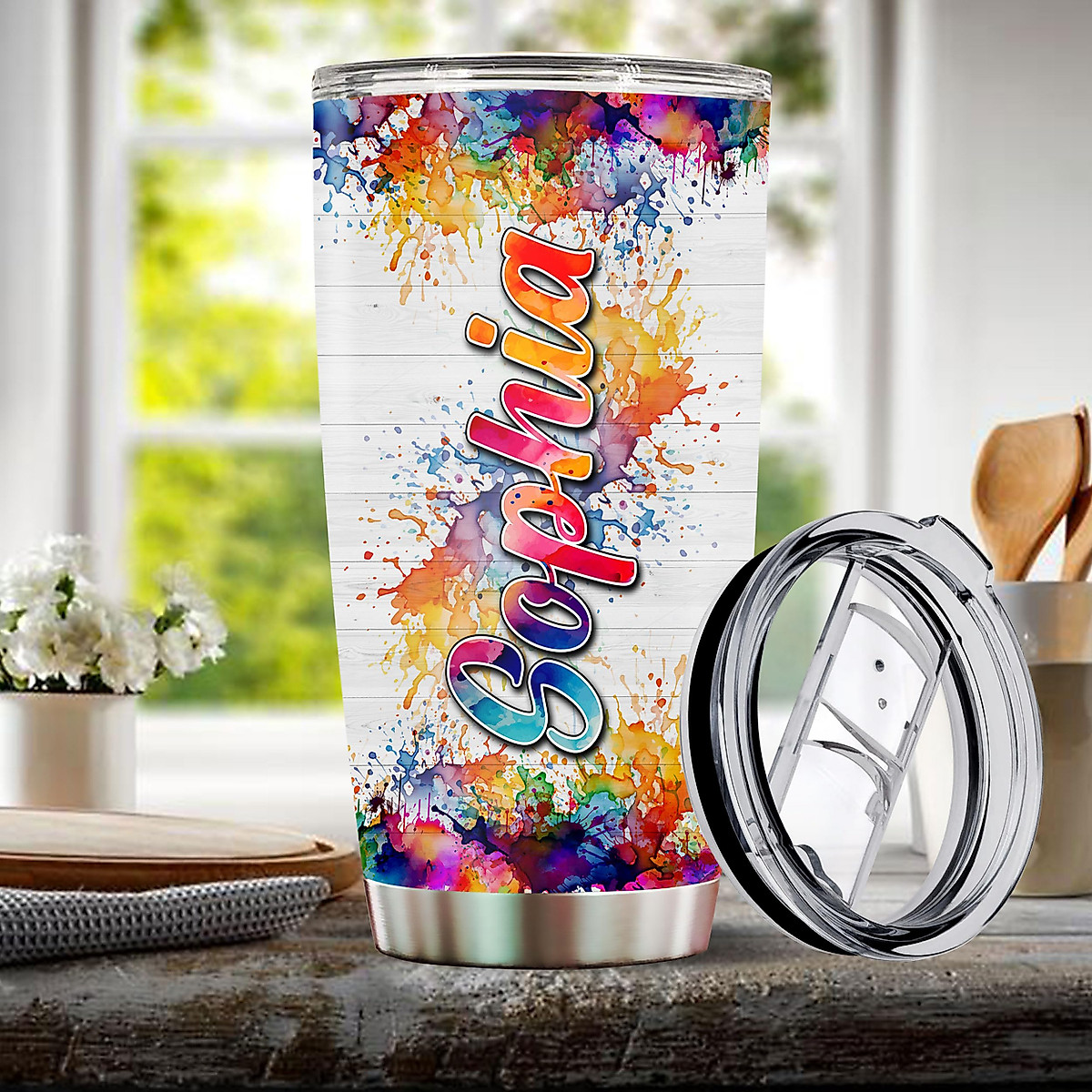 WONWIX Personalized Monkey Tumbler Gifts for Women Monkey Lover Custom Name Watercolor Coffee Cup Travel Mug Gift for Her Girls 20oz Insulated Stainless Steel With Lid