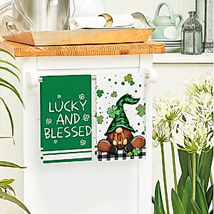 Artoid Mode Lucky Shamrock Gnome Happy St. Patrick's Day Kitchen Towels Dish Towels, 18x26 Inch Seasonal Decoration Hand Towels Set of 4