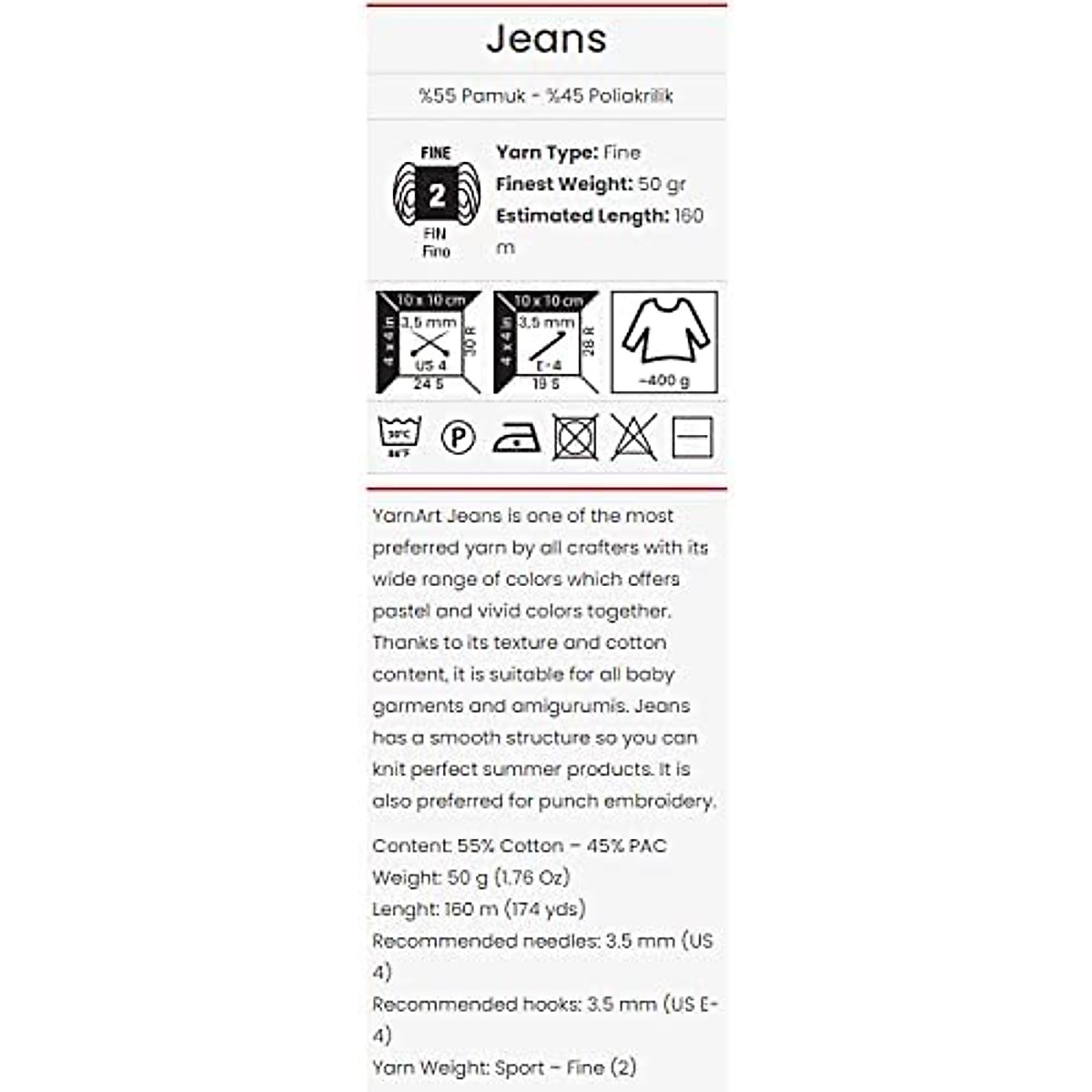 Yarnart Jeans Yarn, Amigurumi Cotton Yarn, Cotton Yarn Crocheting, Knitting Yarn, amigurumi Cotton Yarn, Turkish Yarn, 55% Cotton – 45% PAC (Poliacrylic) Color (1)