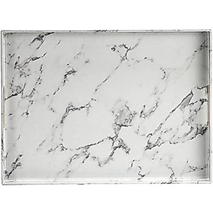 American Atelier Marble Rectangle Tray with Handles-White/Gray, 14" x 19" x 2", (1270527)