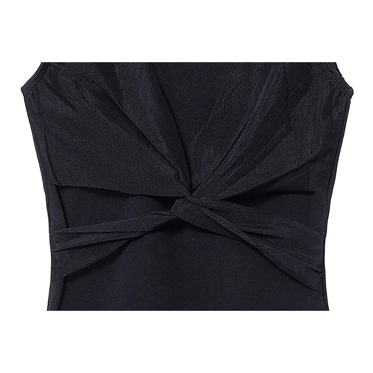 MdnMd Sleeveless Tank Leotard for Girls with Mesh Cross Front (Black, 12-14 Years)