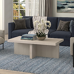 Henn&Hart 44" Wide Rectangular Coffee Table in Alder White, for Home, Living Room, Bedroom, Entertainment Room, Office