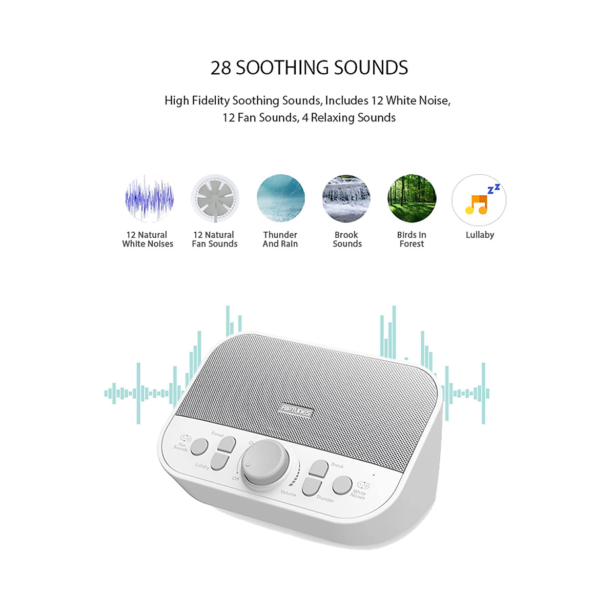 Riptunes White Noise Sound Machine w/ 28 Soothing Sounds, SM128 Enjoy Your Sleep with This Great Noise Machine