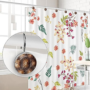 Texture of Turtle Carapace Shower Curtain Decorative Hooks Rings, Crystal GlassStainless Steel Round Shower Curtain Rings and Hooks for Bathroom Shower Rods Curtains 12 pcs