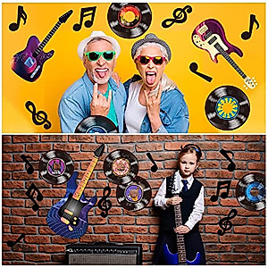 40 Pcs Music Party Decorations Musical Notes Rock and Roll Record Cutouts Silhouettes Record Cutouts Guitar Party Favor Cutouts 50s 80s Theme Party Baby Shower School Bulletin Board Craft Decoration
