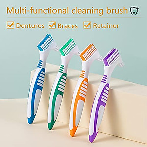 Octuitey Denture Brush 2Pcs Denture Toothbrushes，Denture Cleaning Care Cleaning Brush ，Double Sided Toothbrush，Multi-Layered Bristles and Rubber Anti-Slip Handle (Green and Orange)