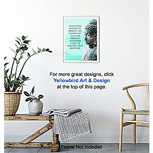 Buddhism Buddha Statue Art Print - Inspirational Motivational Zen Quote Wall Decor for Bathroom, Home, Apartment, Spa, Yoga or Meditation Room - Unique Gift for New Age Fan Women - 8x10 Blue Picture