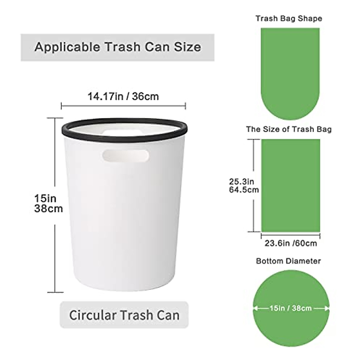 Toplive Trash Bag ,8 Gallon 60 Count Garbage Bag Biodegradable Compostable 1.5 Mil Thickness Trash Bags Wastebasket Bin Liners for Home Bathroom Bedroom Kitchen Office Trash Can(3 Rolls)