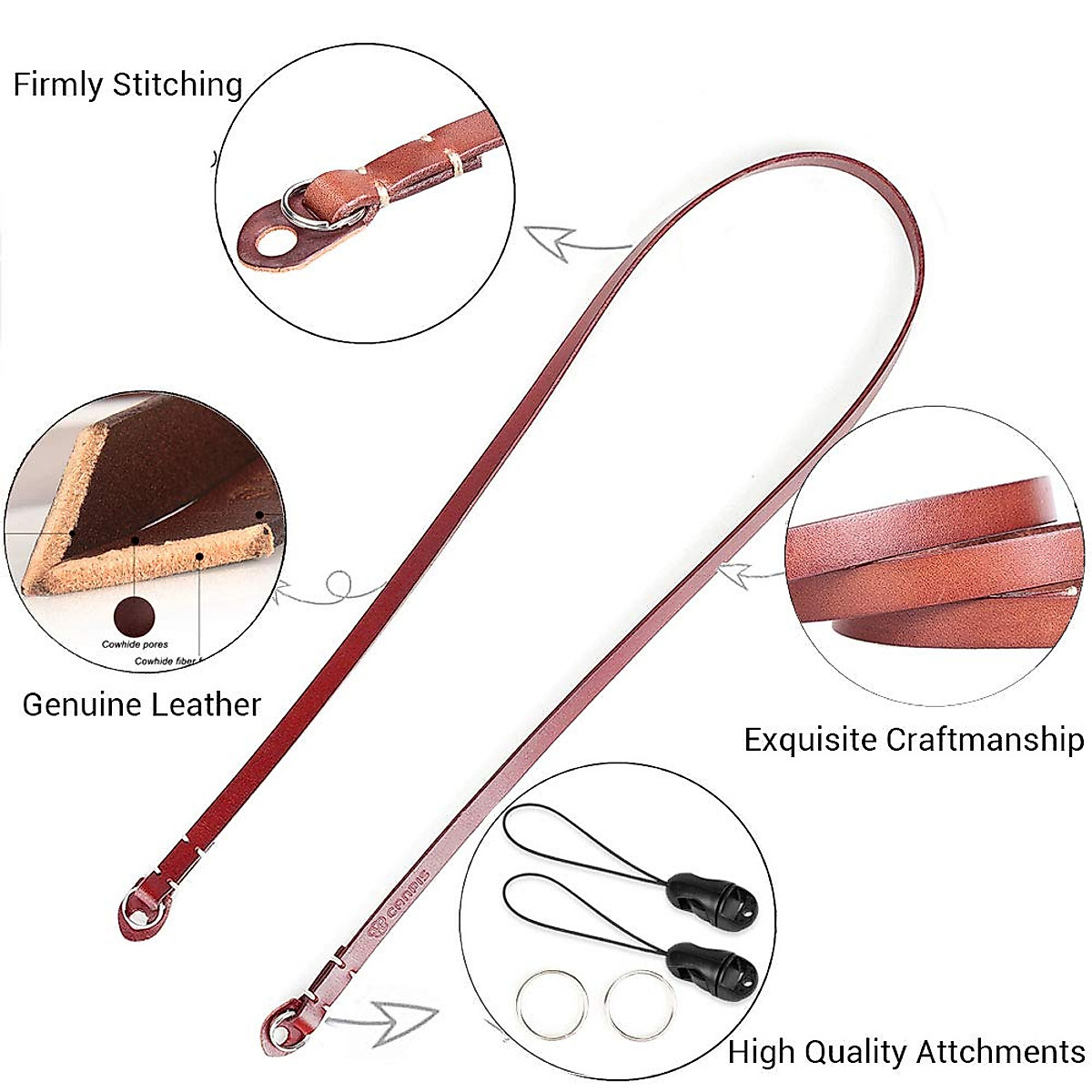 CANPIS Genuine Leather Camera Neck Shoulder Strap Compatible with Fujifilm Sony Olympus Panasonic Lecia Canon Nikon Mirrorless Compact Cameras (Brown, Retro Style, Slim Belt)