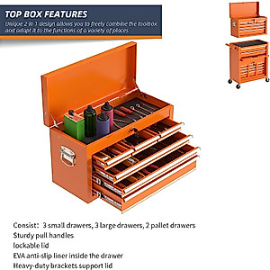 Eco Home 8-Drawer High Capacity Rolling Tool Box, Removable Cabinet Storage Tool Chest with Wheels and Drawers, Detachable Toolbox with Lock for Workshop Mechanics Garagee (Orange)