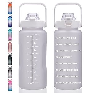 ST-YIBEN 64oz Large Motivational Water Bottle with Time Marker, Leakproof & BPA Free Half Gallon Water Bottle with Straw & Handle Tritan Frosted Water Jug for Women Men to Fitness,Gym,Sports