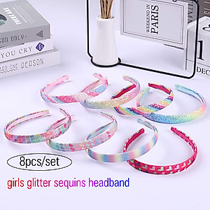 WANYU Rainbow Headbands 8 Pcs Sweet Hairband Children Head Bands For Girls Sequin Printed Heart Mermaid Headband Kids Hair Piece