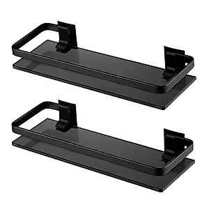 KES Bathroom Glass Shelf Aluminum Black Extra Thick Tempered Glass Rectangular 1 Tier Basket Wall Mounted, 2 Pack, A4126A-BK-P2