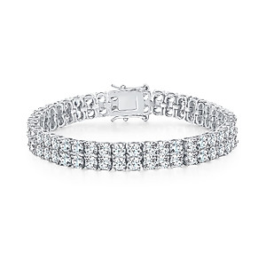 Gemsme Double Row Tennis Bracelet for Women Men 18K White Gold Plated Classic Hypoallergenic Sparkling 3.0mm Cubic Zirconia Bracelets 7.5 Inch