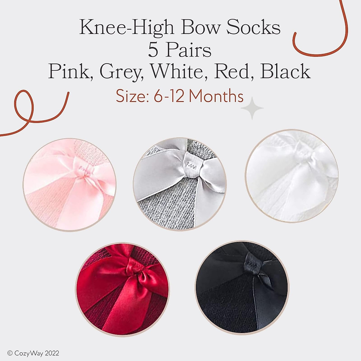 CozyWay Baby Knee High Bow Socks For Baby Girls Infant 6-12 Months 5-5 Pack