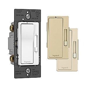 Legrand radiant RH453PTCCCV6 450W Preset Decorator Rocker Dimmer Light Switch with Locator Light for Dimmable LED and CFL Bulbs, Single Pole/3-Way, White/Light Almond/Ivory (1 Count)