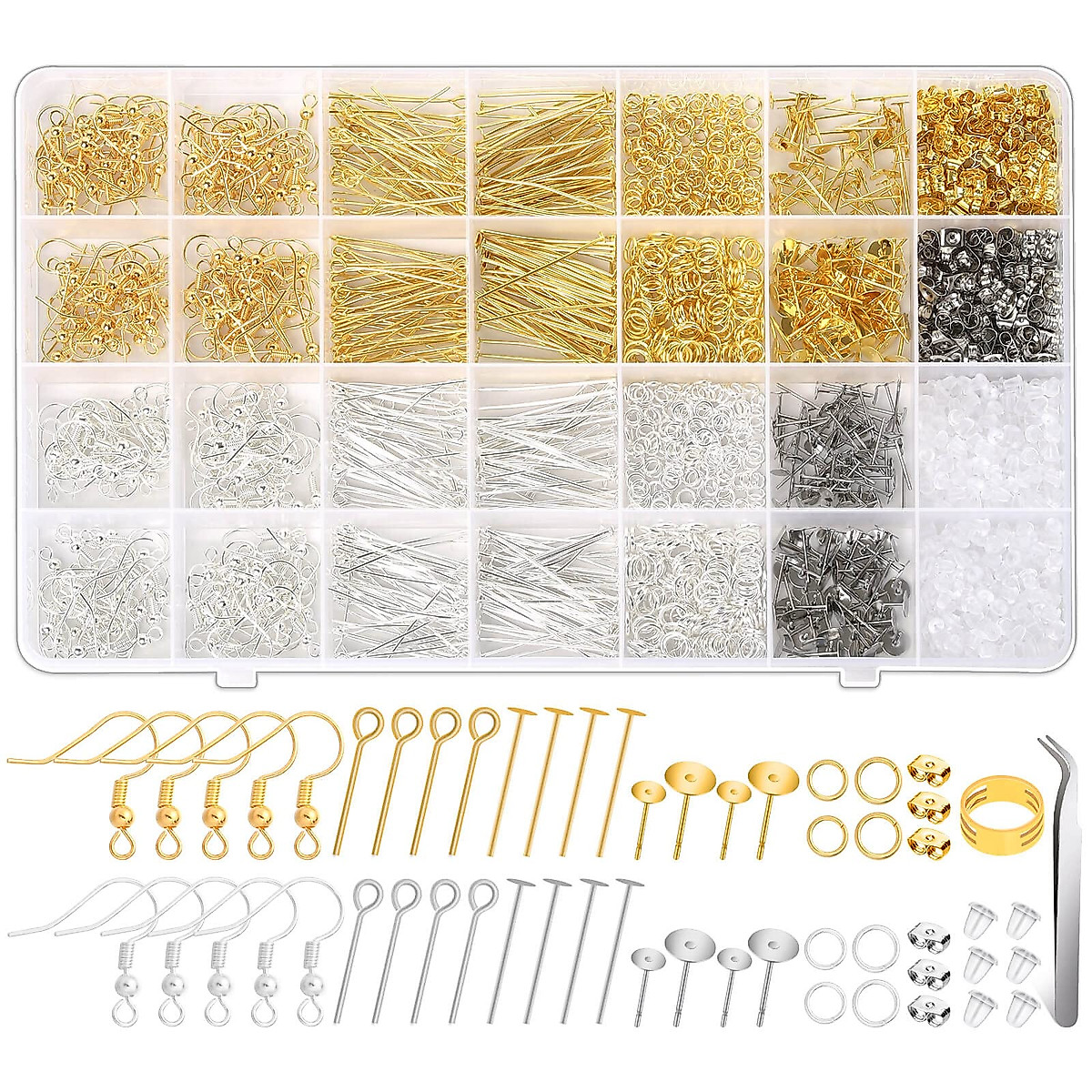 Modacraft 2000Pcs Earring Making Supplies Kit - Hypoallergenic, Includes Hooks, Findings, Posts, Backs, Pins, Jump Rings for Jewelry Making