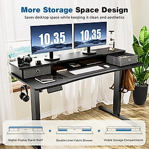 DUMOS Electric Sti to Standing Desk with Drawer,40 x 24 in Ergonomic Computer Table with Splicing Board, Wire Hole and Hook for Workstation for Home, Black & Shelf