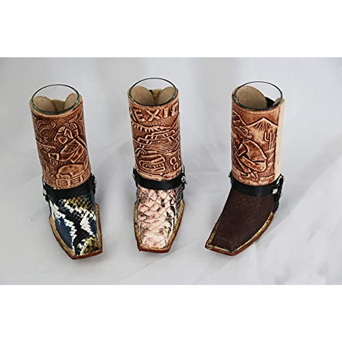 El Mexicanito Mexican Boot Shot Glass / Leather Mini Boot Tequila Shot / Artisan Bota Tribalera para Tequila / cowboy boot Glasses / 1 Tequila Shot (Assorted Colors) (Cowboy)