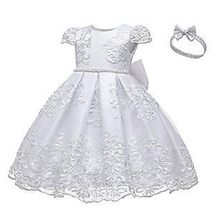 MYRISAM Flower Girls Lace Tutu Dress Baby Kids Christening Baptism Communion Birthday Party Formal Wedding Dresses w/Headwear White 3-4T