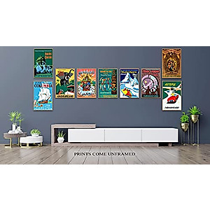 Vintage Disney Posters, The Haunted Mansion Poster, Splash Mountain, 20,000 Leagues Under the Sea, Jungle River, Matterhorn, Disney Ride Reproduction Wall Art 11x17 set of 9 Disney Poster Print