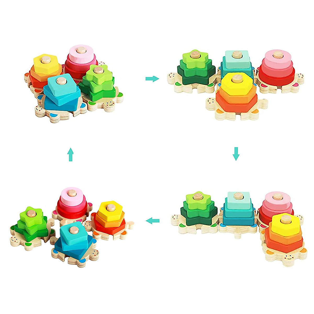 MUBEN Wooden Stacking Toys for Toddler 2 3 4 Year Old, Shape Sorter Montessori Educational Puzzle Blocks Toys, Best Gifts for Girls Boys Early Preschool Learning