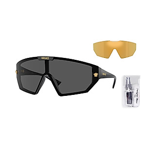 Versace VE4461 GB1/87 47MM Black/Dark Grey/Mirror Gold Shield Sunglasses for Men for Women + BUNDLE With Designer iWear Complimentary Eyewear Kit