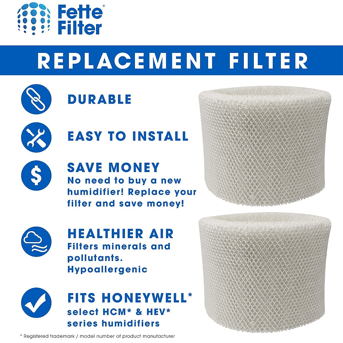 Fette Filter - Premium Material Humidifier Wicking Filters Compatible with Honeywell HC-14 Replacement Humidifier Filter E HC-14V1, HC-14, HC-14N. (Pack of 2)