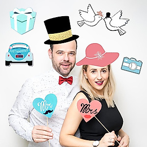 52PCS Wedding Photo Booth Props with Stick Bridal Shower Photo Booth Props Funny Photo Props, Wedding Party Supplies for Bride Groom, Bachelorette Wedding Party Decorations for Men Women Selfie Props