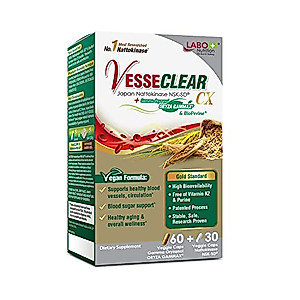 LABO Nutrition VesseCLEAR CX: Nattokinase NSK-SD + Gamma Oryzanol for Clean Blood Vessel & Healthy Ageing, Japan's Most Clinically Studied, Support Healthy Cholesterol, Heart, Vegan