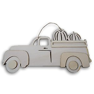 Daisy Crafts Truck with Pumpkins Shaped Layered Wood Cutout Mini Plaque Sign - 12 Inches x 6.5 Inches