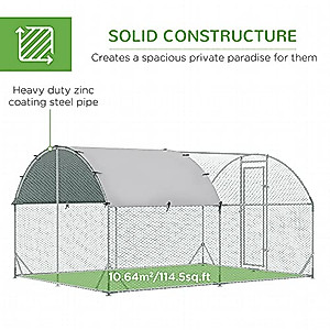 PawHut Galvanized Large Metal Chicken Coop Cage Walk-in Enclosure Poultry Hen Run House Playpen Rabbit Hutch with Cover for Outdoor Backyard 9.2' x 12.5' x 6.5' Silver