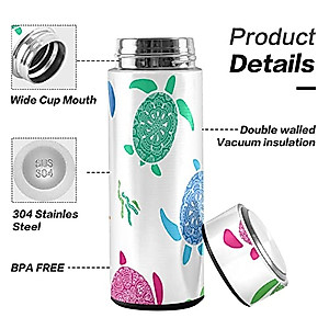 CaTaKu Small Water Bottle 12 oz, Colorful Sea Turtle Insulated Water Bottle for Water Coffee Tea Stainless Steel Flask Thermos Bottle Reusable Wide Mouth Vacuum Travel Mug