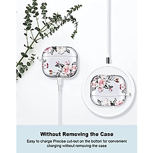 RXKEJI AirPods 3 Case Cover, Rose Flower Clear Case Cute Protective Soft Shockproof Cover with Keychain for Women Girls Compatible with AirPods 3rd Generation Case - Pink
