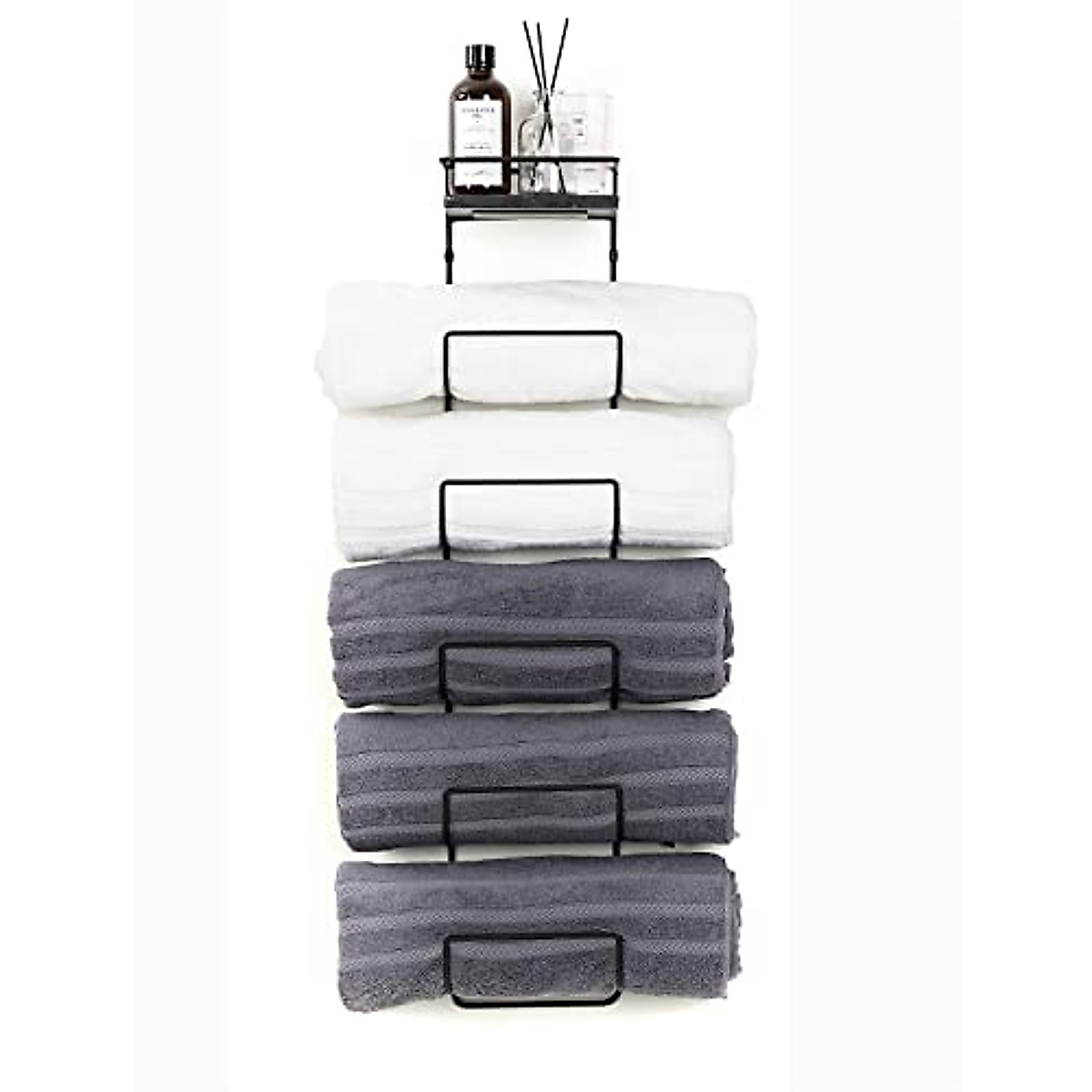 SODUKU Towel Rack Wall Mounted Metal Wine Rack with Natural Marble Top Shelf Metal Towel Racks Storage Organizer Holder for Bathroom Bath Kitchen