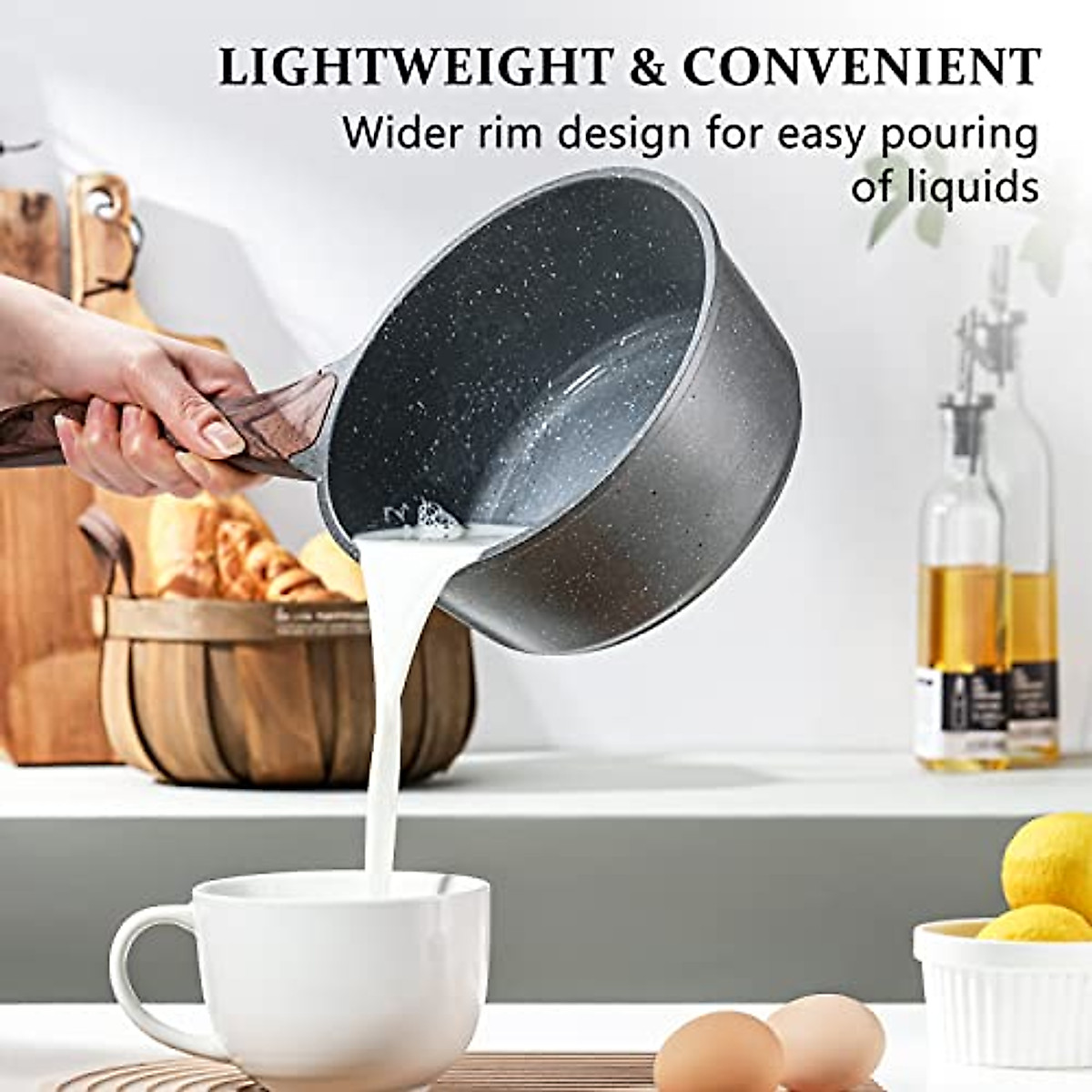 SENSARTE Nonstick Sauce Pan with Lid, 2QT Small Sauce Pot with Swiss Granite Coating, Stay-cool Handle, Multipurpose Handy Little Saucepan, Induction Capable, PFOA Free