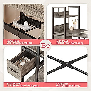 Bestier Home Office Desk with Drawer and Cable Management Rack, 47 Inch Computer Desk with Shelves, Writing Desk with Reversible Storage Bookshelf (Retro Grey Oak Dark)