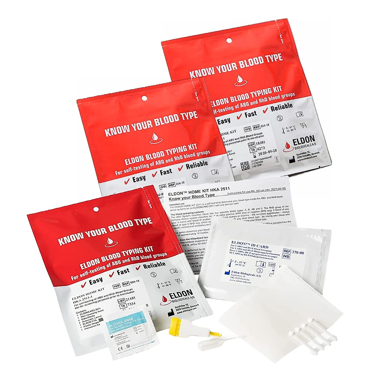 Eldoncard Blood Typing Kit, 3 Test Pack, Know Your Blood Type, Accurate Instant Home Testing, Determine A, O, B, Rhs-D Negative & Positive Groups