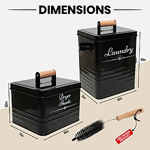 Farmhouse Metal Detergent Laundry Pods Container with Dryer Pod Sheet Holder for Laundry Room Organization and Storage with Scoop, Laundry Room Decor, Holds over 200 Laundry Pods and 300 Dryer Sheets