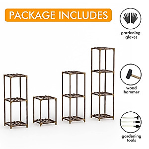 4 Pack Plant Stands Indoor, Flexible Combination Outdoor Wood Plant Stands for Multiple Plants, Plant Shelf Ladder Table Plant Pot Stand for Living Room, Patio, Balcony, Gardening Gift