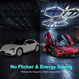 Brivulgent Hexagon LED Lights 5 Grid Garage Car Detailing - Hexagon Ceiling Lights Total Gym, Barber Shop, Workspace - Flicker-Free LED Hex Lights with Wider Coverage