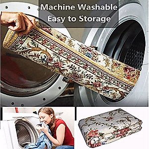 Ukeler Rustic Floral Rose Area Rugs Vintage Traditional Round Accent Floor Rugs 100% Machine Washable Shabby Country Style Carpet for Bedroom, 4'x4'