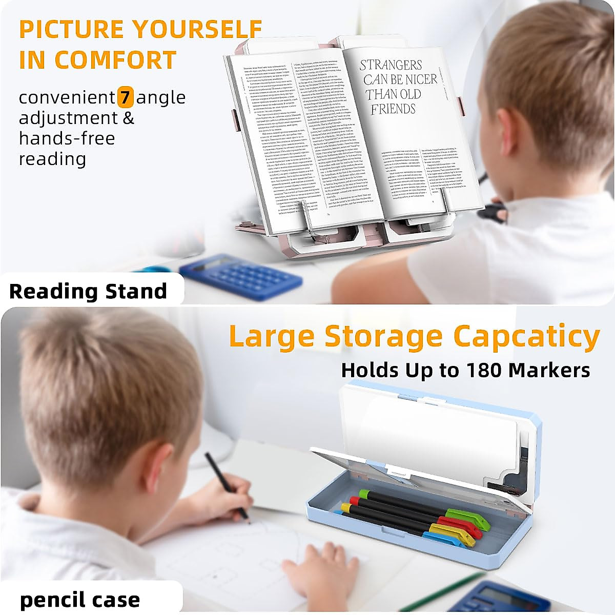 AICase Multifunction Capacity Pencil Case with Book Stand for Reading Adjustable Book Holder Stationery Pen Bag Pouch School Supplies for Kids Teen Girls,Graduation/Birthday/Back to School Gifts