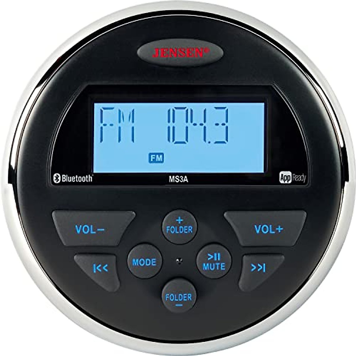 Jensen MS3A AM|FM|USB Waterproof Compact Bluetooth Stereo with App Control, 160 watts (40W x 4), Bluetooth Streaming Audio (A2DP/AVRCP), Rear USB for MP3, Rear AUX in (RCA), Line-Out (RCA) (Renewed)