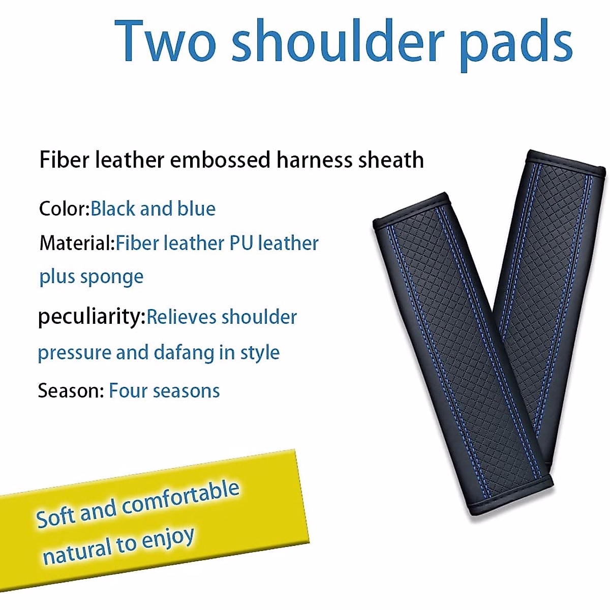 XINLIYA 2PCS Car Seat Belt Cover, Soft Shoulder Strap Covers Harness Pads, Safety Leather Seatbelt Comfort Driving Cushion Protect Your Neck and Shoulder Universal for Car, Truck, SUV (Black/Blue)