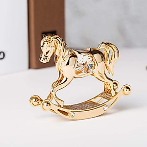 Matashi 24K Gold Plated Crystal Studded Rocking Horse Ornament Home Office Desk Decor Tabletop Decorative Showpeice Gift for Christmas Valentine's Day Mother's Day Birthday Gift for Mom Dad Girlfriend