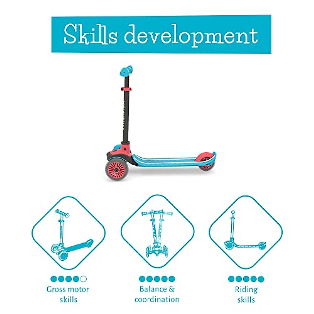 Chillafish Scotti 3-Wheel Lean-to-Steer Scooter with twintip Antislip Deck and Integrated Brake, Adjustable Height Handlebars, Comfy handgrips, for All Ages 3 and up, Red