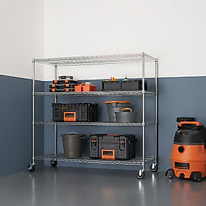 TRINITY Basics 4-Tier Adjustable Wire Shelving with Wheels for Kitchen Organization, Garage Storage, Laundry Room, NSF Certified, 600 to 1800 Pound Capacity, 60” by 24” by 54”, EcoStorage Chrome