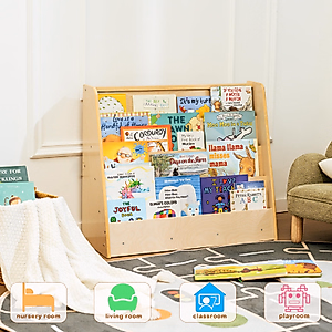 kidi house Single-Sided Kids Bookshelf Montessori Bookshelf Wooden 4-Tier Shelves Birch Book Display Shelf Easy Reach Baby Toddler Bookshelf for Nursery Classroom Kids Room Playroom Living Room