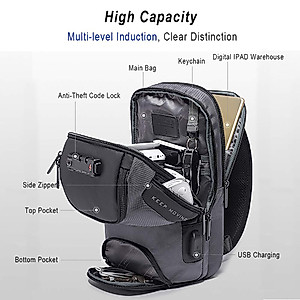 OZUKO Sling Backpack Sling Bag Crossbody Backpack Shoulder Casual Daypack Rucksack for Men (Gray)